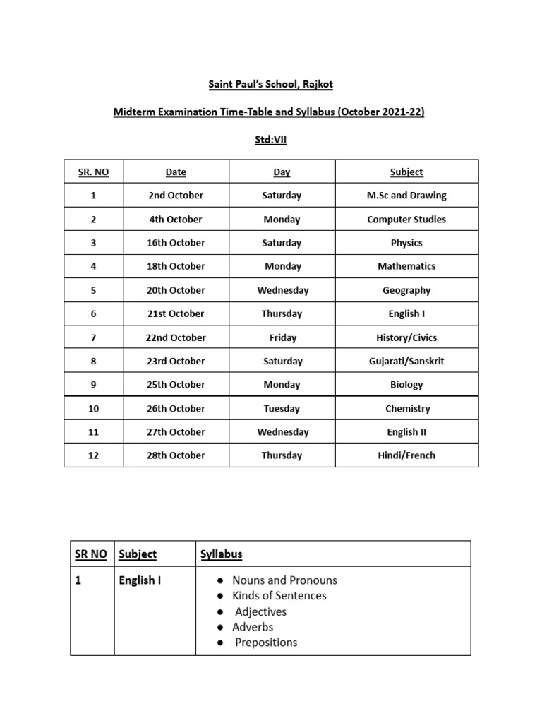 Grade 7 Midterm Exam Schedule | PDF | English Language | Linguistics