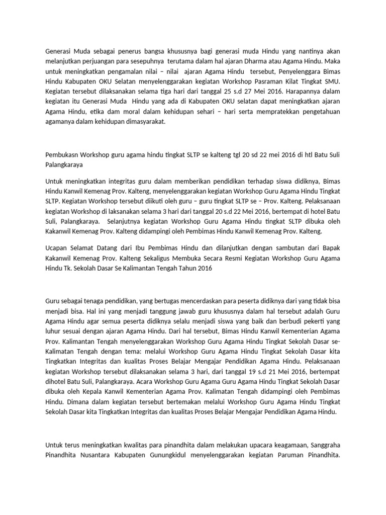 Generasi Muda Sebagai Penerus Bangsa Khususnya Bagi Generasi Muda Hindu Yang Nantinya Akan ...