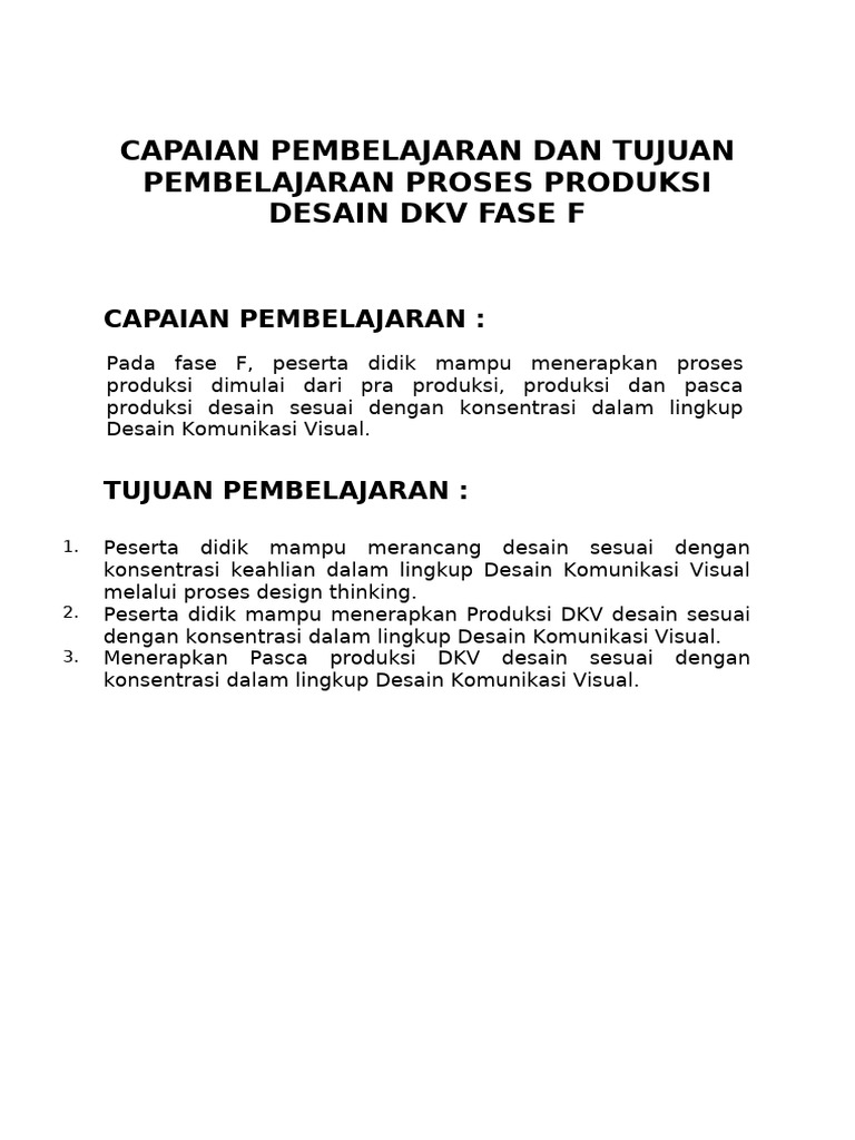 CP Dan TP Proses Produksi Desain DKV Fase F | PDF