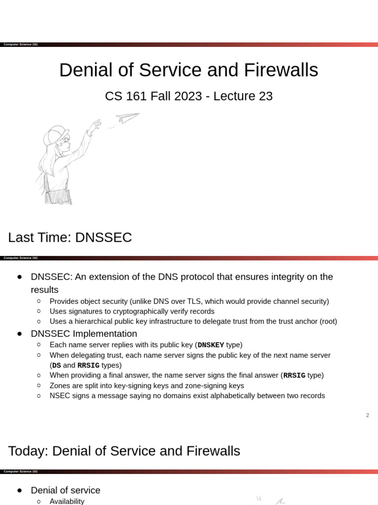 (CS161 FA23) Lecture 23 - Denial of Service and Firewalls | PDF ...
