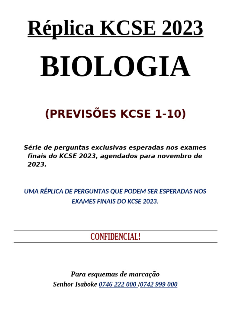 Exames Réplicas de Biologia Kcse 2023 | PDF | Hemofilia | Biologia