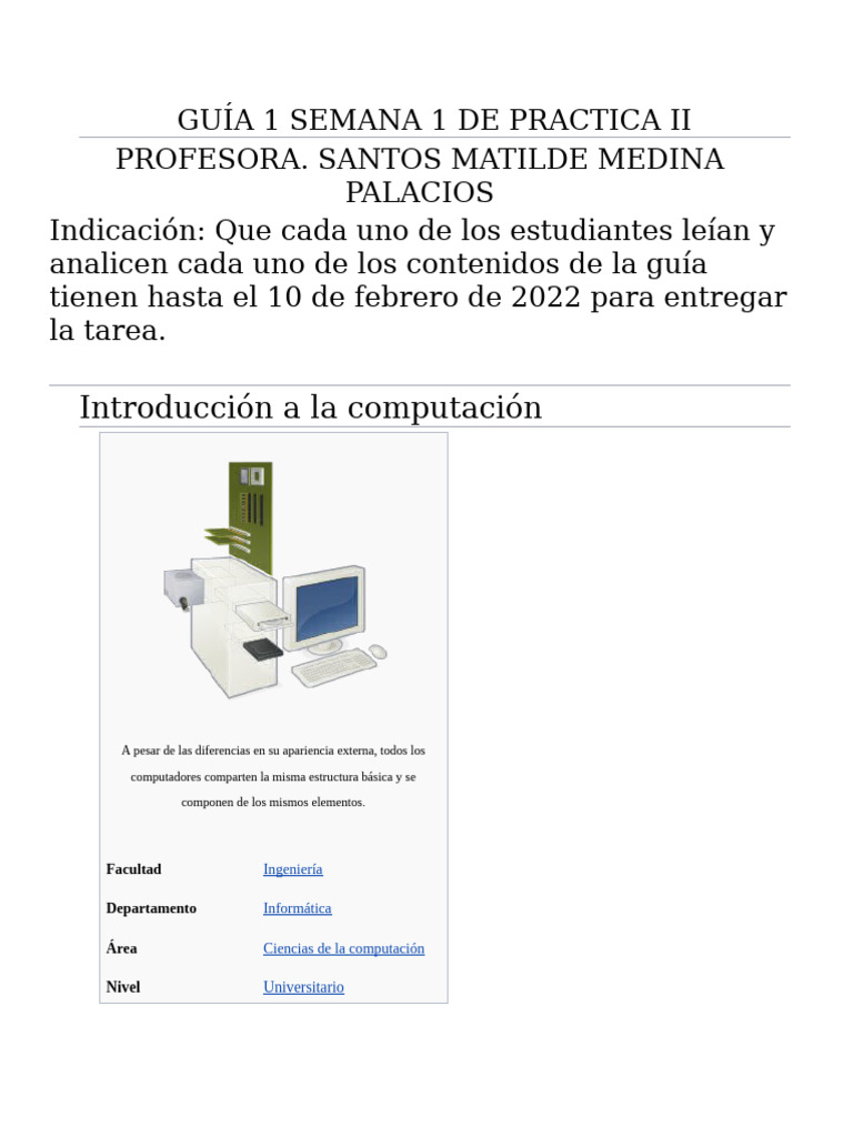 Guia 1 Semana 1 de Practica II | PDF | Hardware de la computadora | Informática