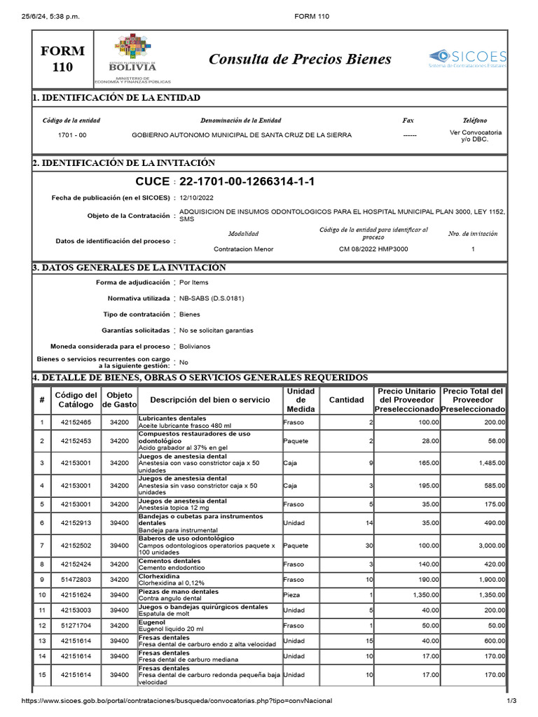 22 Form 110 | PDF | Odontología | Materiales