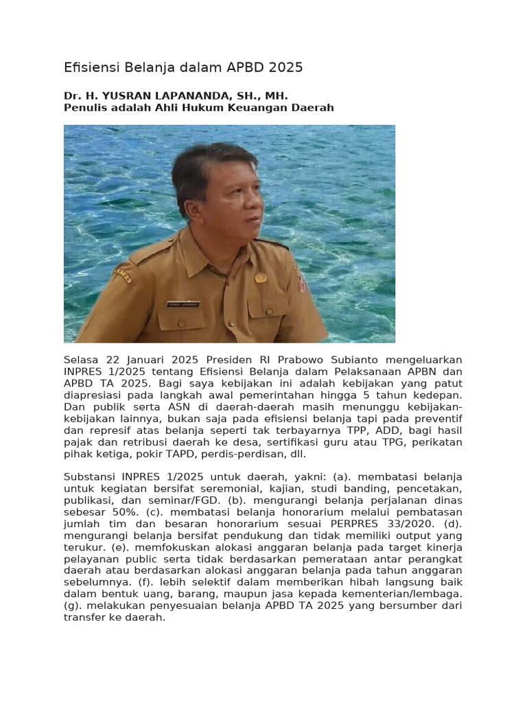 Efisiensi Belanja dalam APBD 2025 | PDF