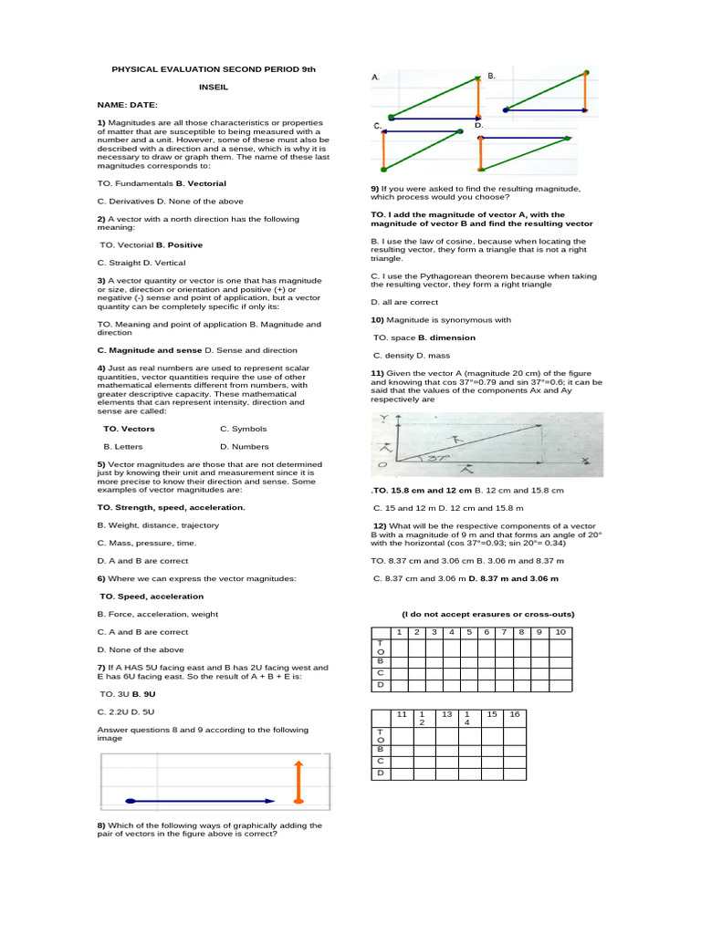 Physical Evaluation Second Period 9th | PDF | Euclidean Vector | Linear ...