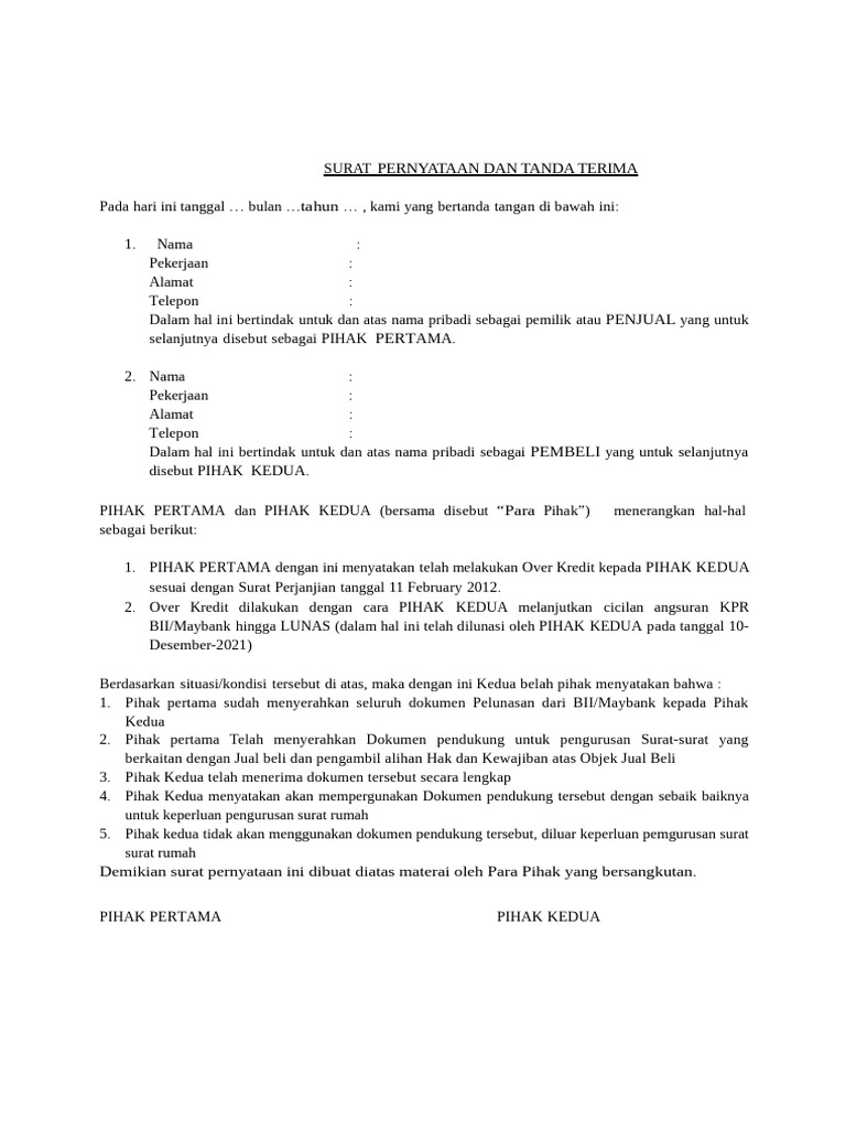 Surat Perjanjian Dan Pengalihan Hak Kewajiban | PDF