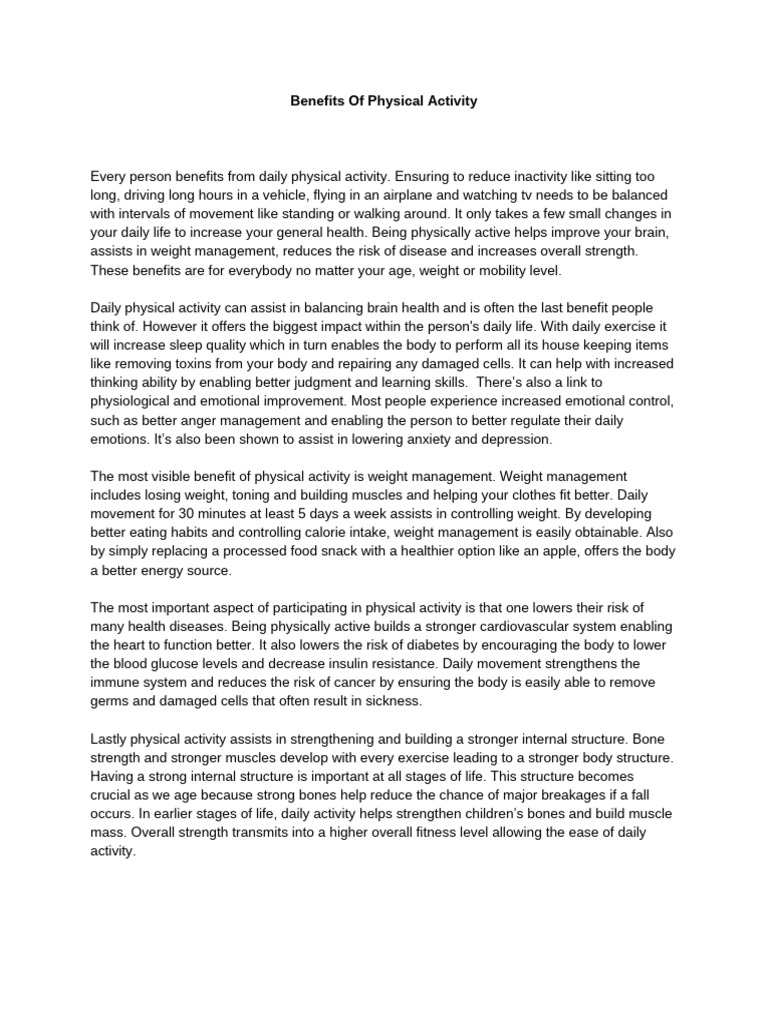 Benefits of Physical Activity Paper Report - PE 10 | PDF | Weight ...