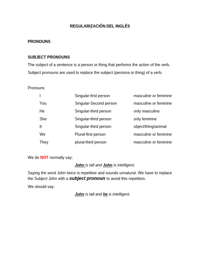 English Subject Pronouns Guide | PDF