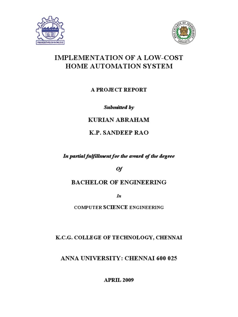 Implementation of A Low-Cost Home Automation System Project Report ...