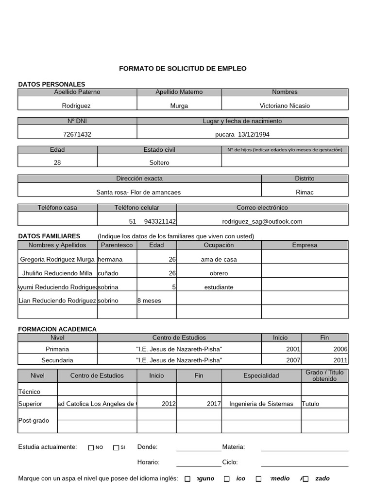 Formato de Solicitud de Empleo (Revisado) - 2020 | PDF