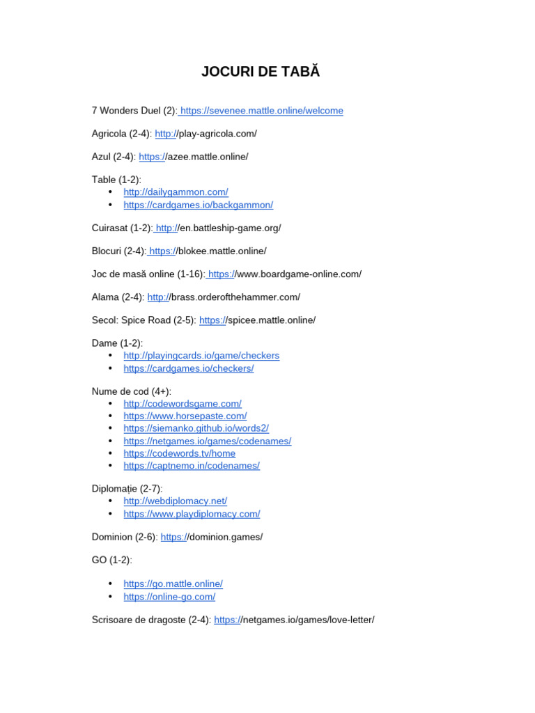 CARANTINĂ JOCURI Google Docs 1 | PDF | Board Games | Tabletop Games