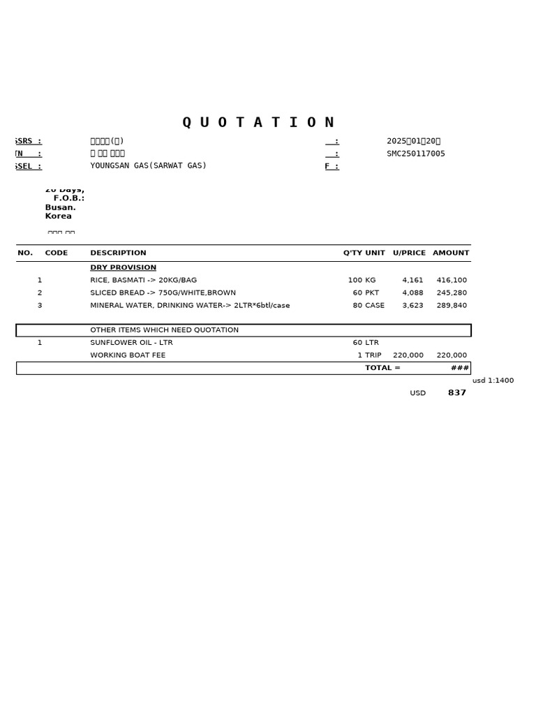 New Revised Provision List For Quotation | PDF