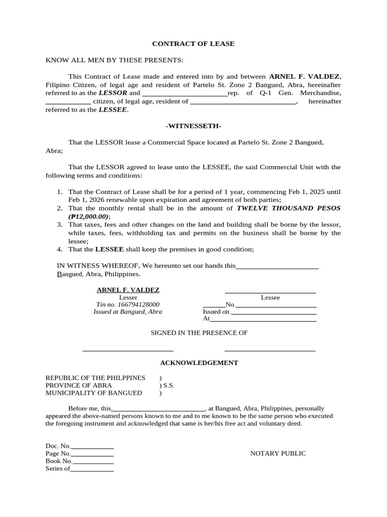 Contract of Lease Arnel | PDF