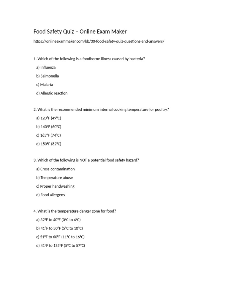 Food Safety Quiz - Foods 1010 | PDF | Food Safety | Food Science