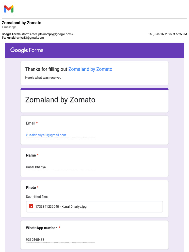 Zomaland Registration Receipt | PDF