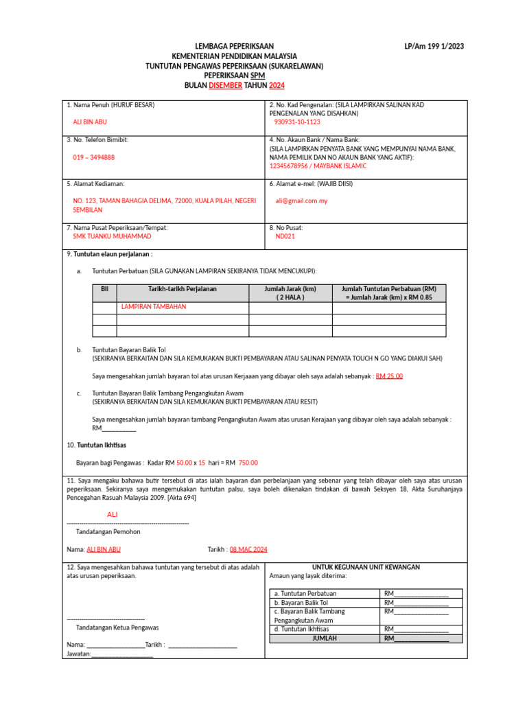 Tuntutan Pengawas Peperiksaan SPM | PDF