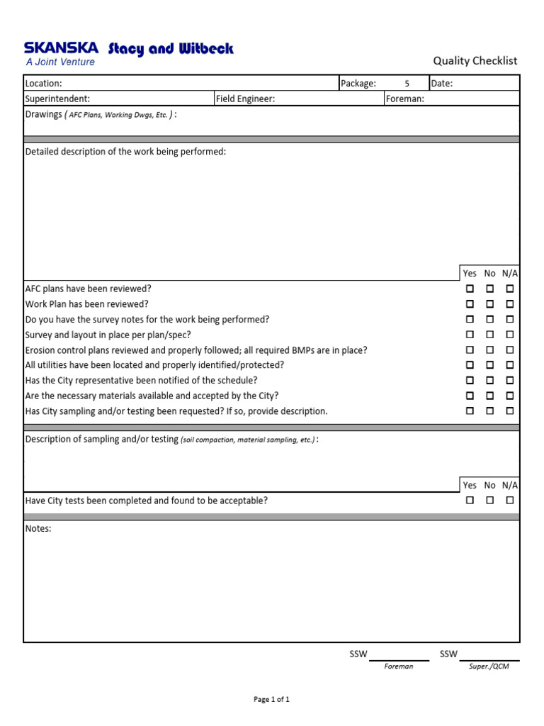 FILLABLE Quality Checklist | PDF