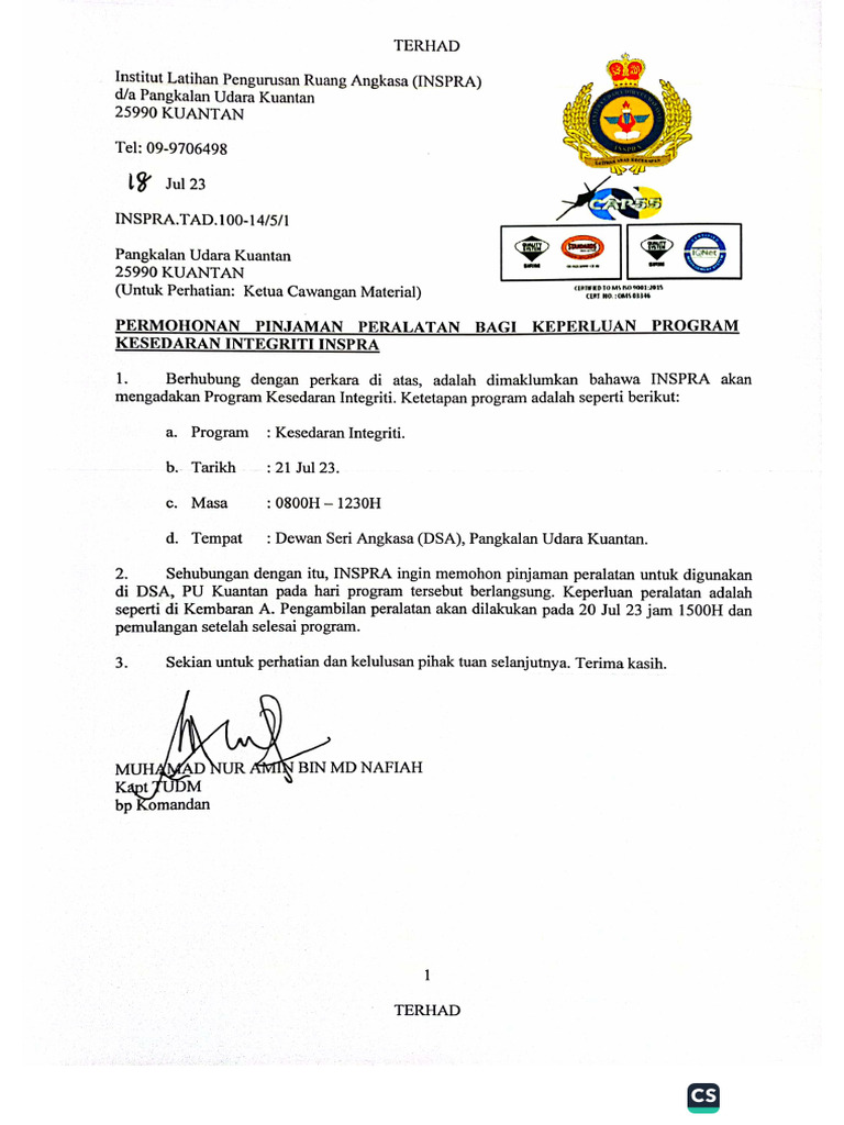 Surat Peralatan Program Integriti | PDF