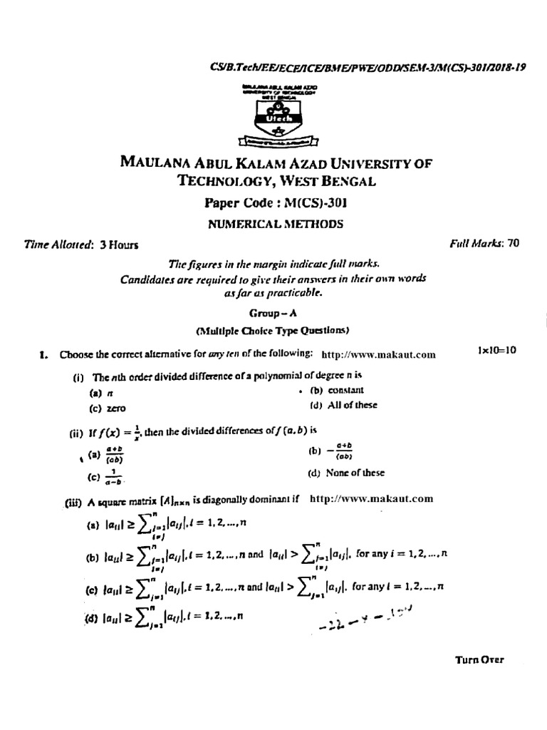 Btech 3 Sem Numerical Methods 2019 | PDF