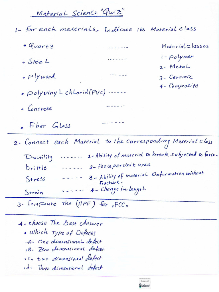 Materials Science - Quiz 2 | PDF
