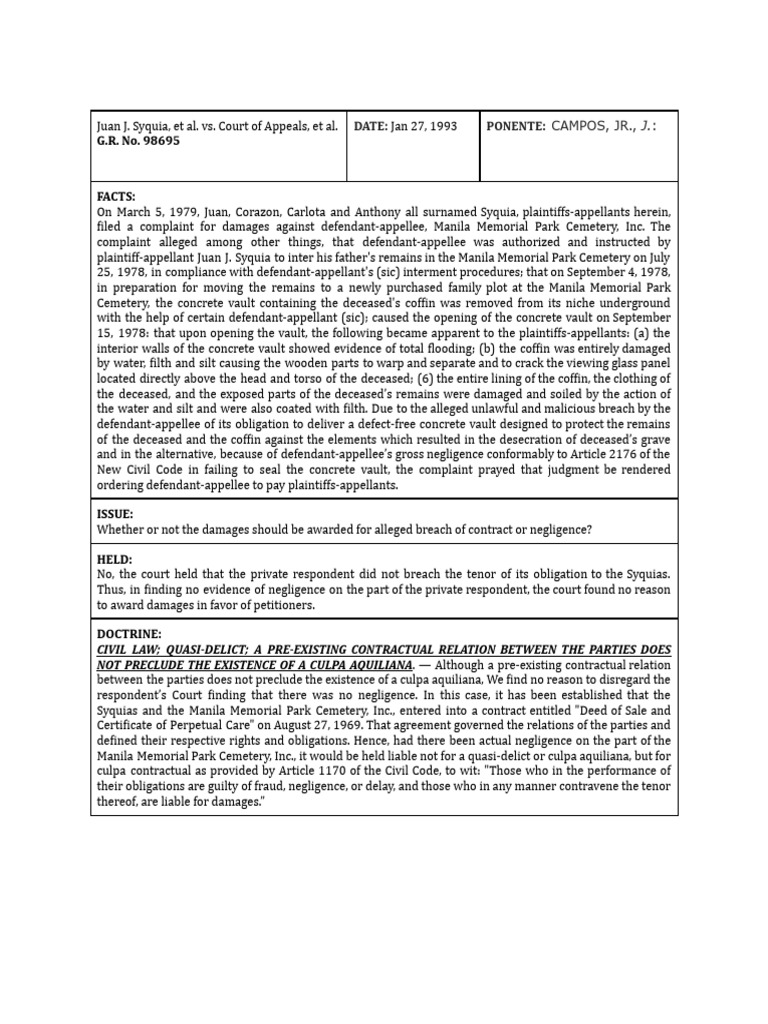 Syquia, Et. Al v. CA, Et - Al (Art. 1172) | PDF | Negligence | Common Law