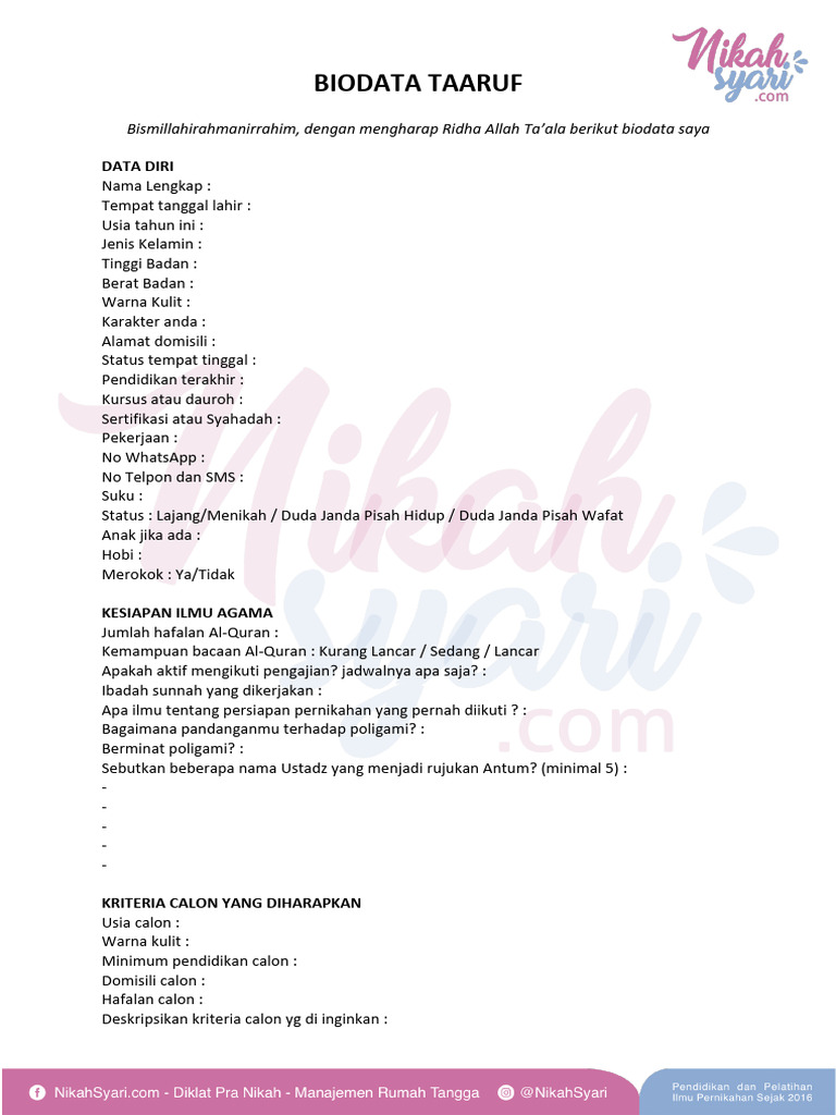 Biodata Ta'aruf Islami | PDF