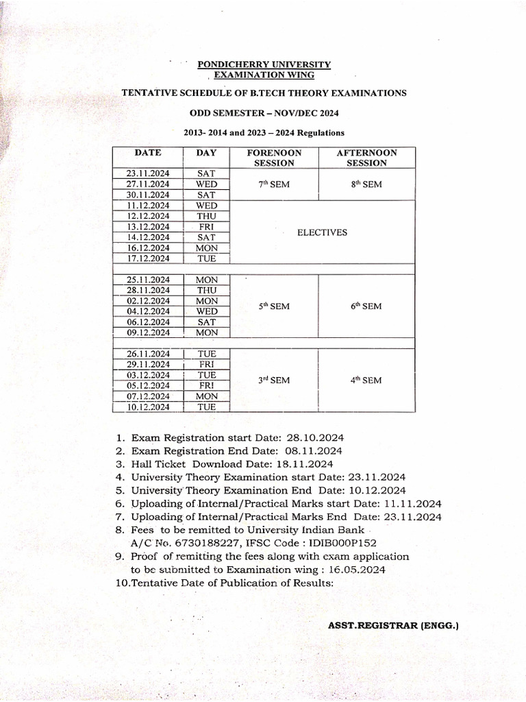 BTECH SCHEDULE NOV2024 | PDF