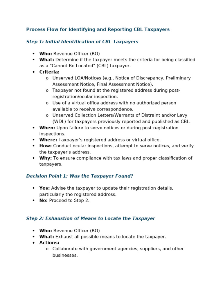 Process Flow For Identifying and Reporting CBL Taxpayers | PDF | Taxes ...