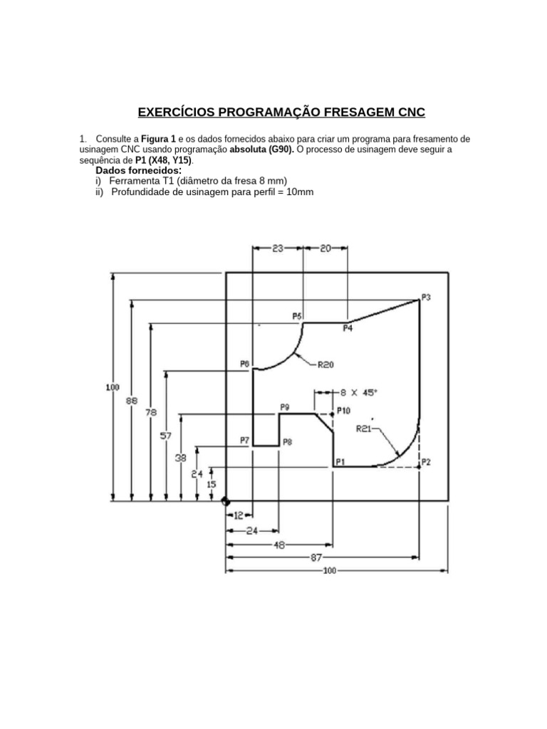 EXERCÍCIOS PROGRAMANDO FRESADORA CNC | PDF