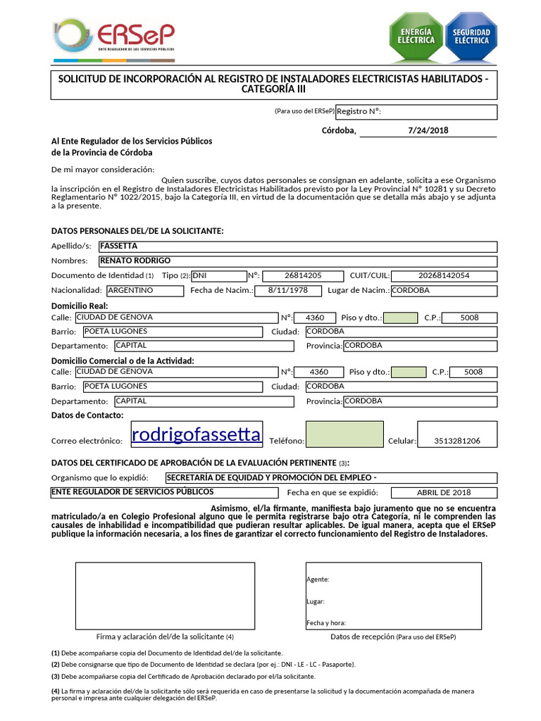 Formulario Inscripción Categoría III (Idoneos-Secretaria) 2018 Rodrigo ...