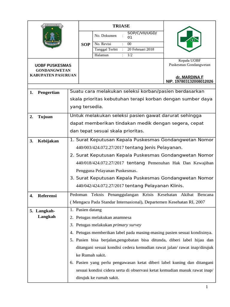 Sop Ugd 01 Triase | PDF