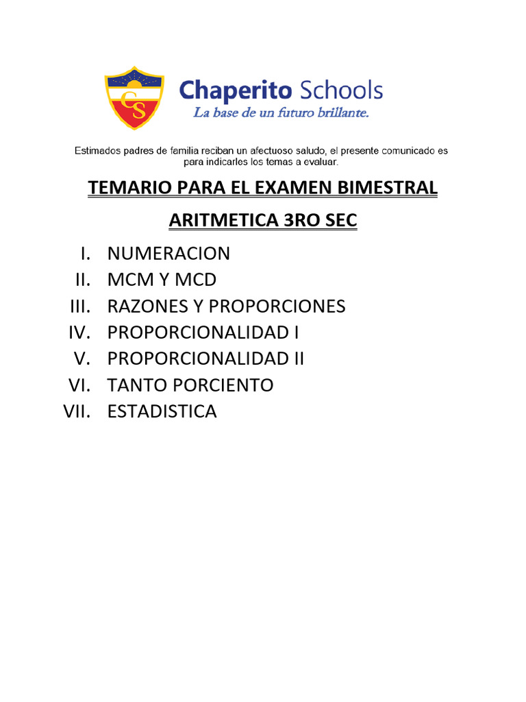 3ro Sec Temario para El Examen Bimestral | PDF