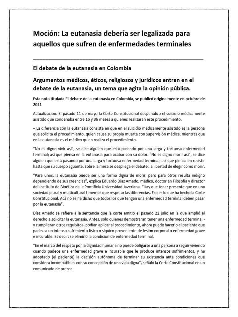 La Eutanasía (Debate 2) | PDF | Cuidados paliativos | Medicina