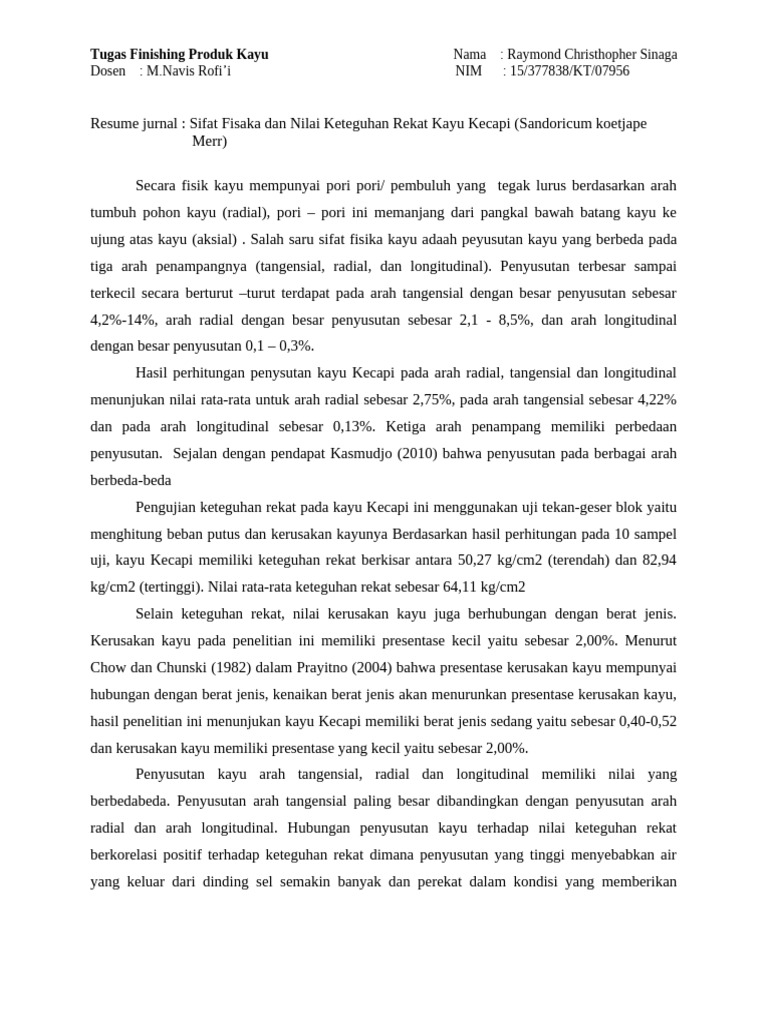 Analisis Kayu Kecapi: Sifat & Keteguhan | PDF