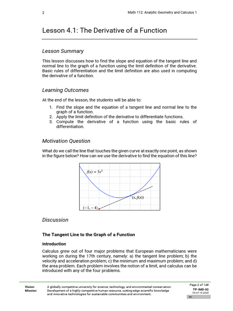 Derivative and Tangent Line Concepts | PDF