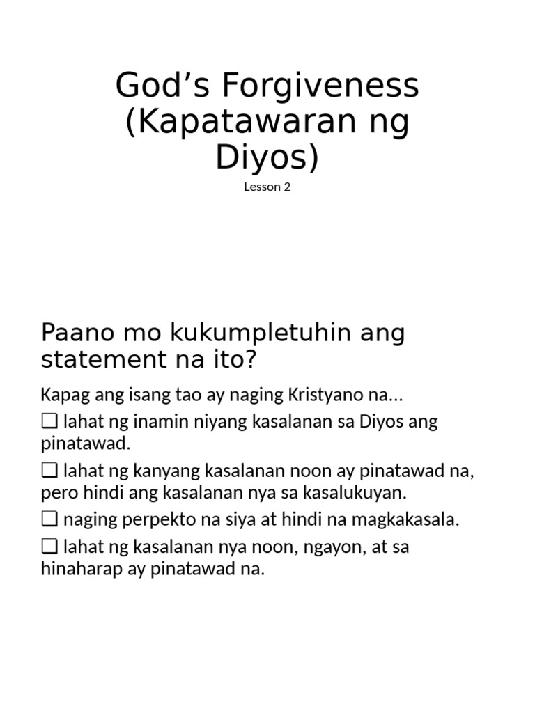 Lesson 2 God's Forgiveness | PDF