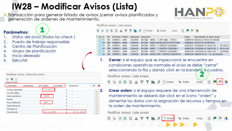 PM (SAP) - IW28 Listado de Avisos (Modificación) | PDF