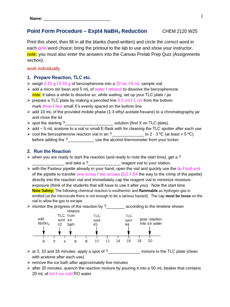 Point Form Procedure 2120 Expt4 NaBH4 Redn W25 | PDF | Thin Layer Chromatography | Chemical ...