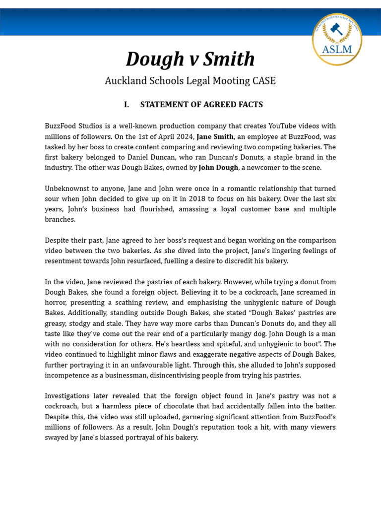 ASLM2024 Case File - Dough V Smith | PDF | Burden Of Proof (Law) | Justice