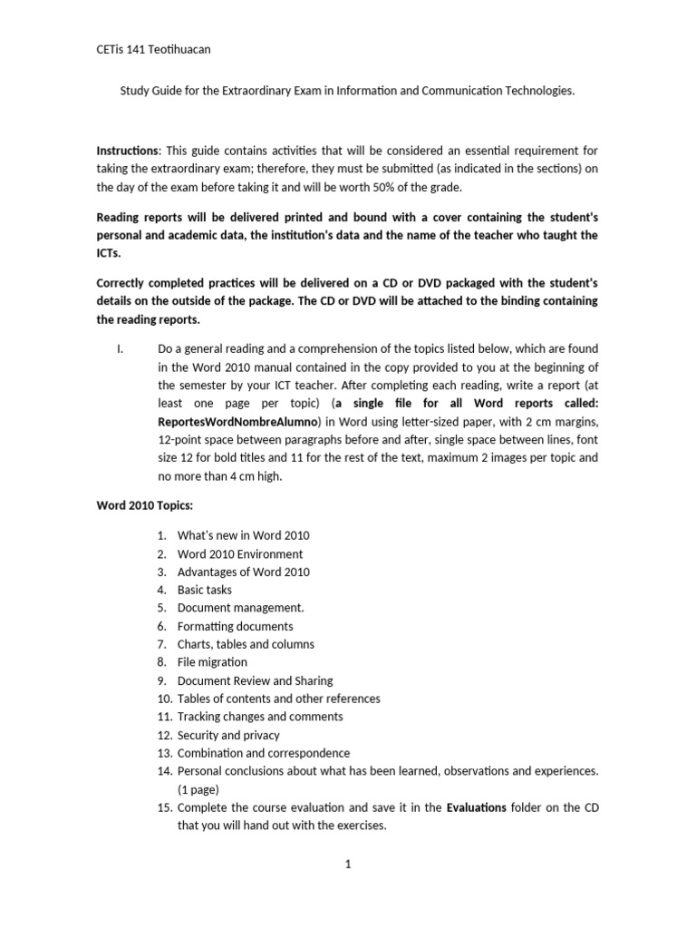 Study Guide For The Extraordinary Exam in Information and Communication ...