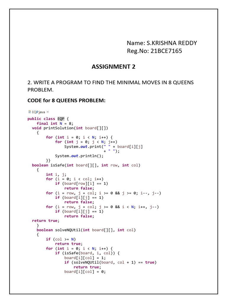 8 Queens Problem Minimal Moves Code | PDF