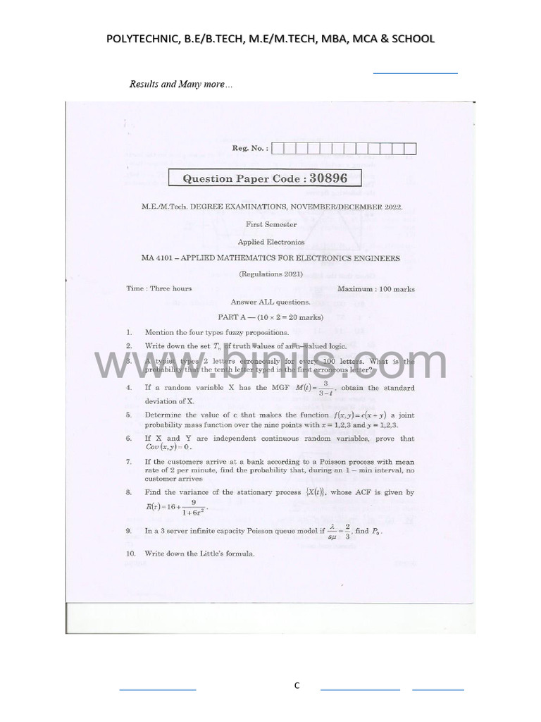 MA 4101 Applied Mathematics For Electronics Engineers | PDF