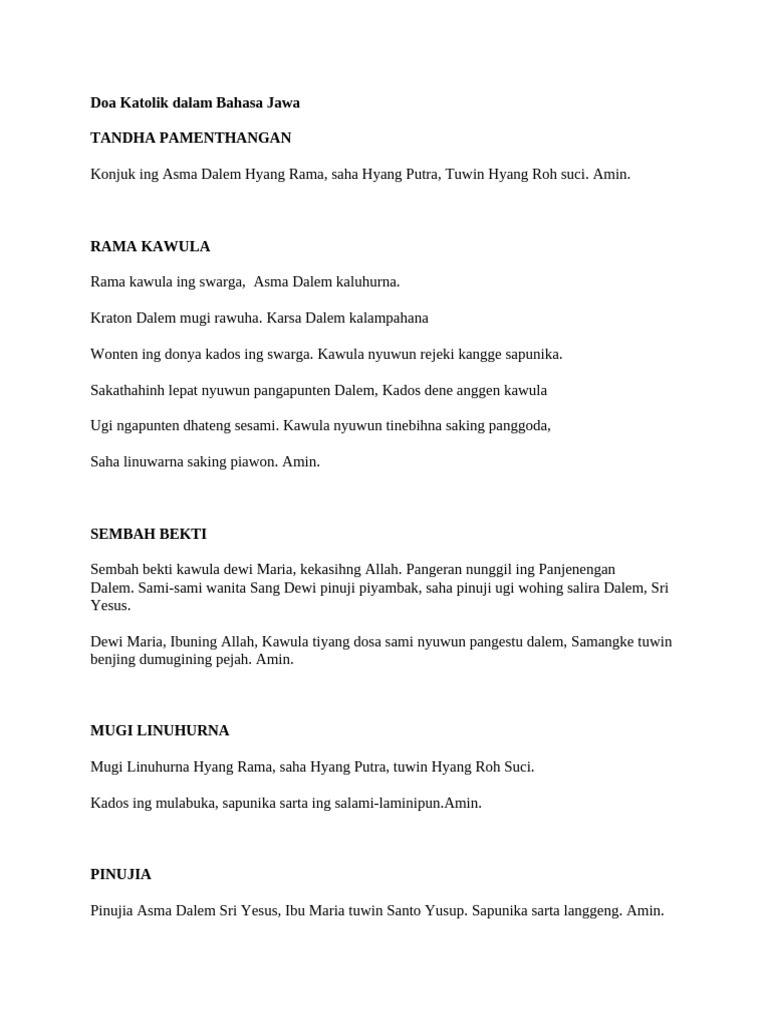 Doa Katolik dalam Bahasa Jawa | PDF