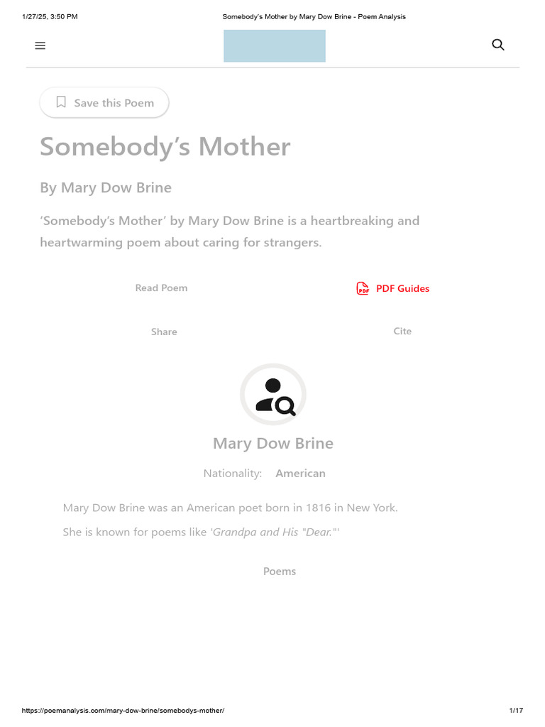 Understanding "Somebody's Mother" Poem | PDF | Poetry | Rhyme