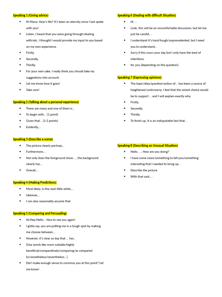Speaking Templates | PDF