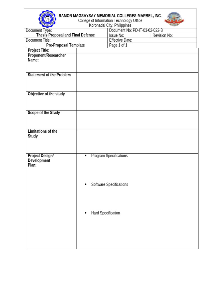 Capstone Pre Proposal Statement Template | PDF