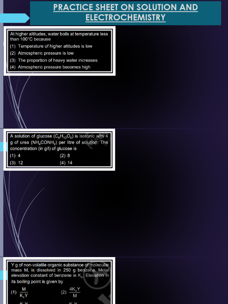 PRACTICE SHEET ON SOLUTION AND ELECTROCHEMISTRY-invert | PDF
