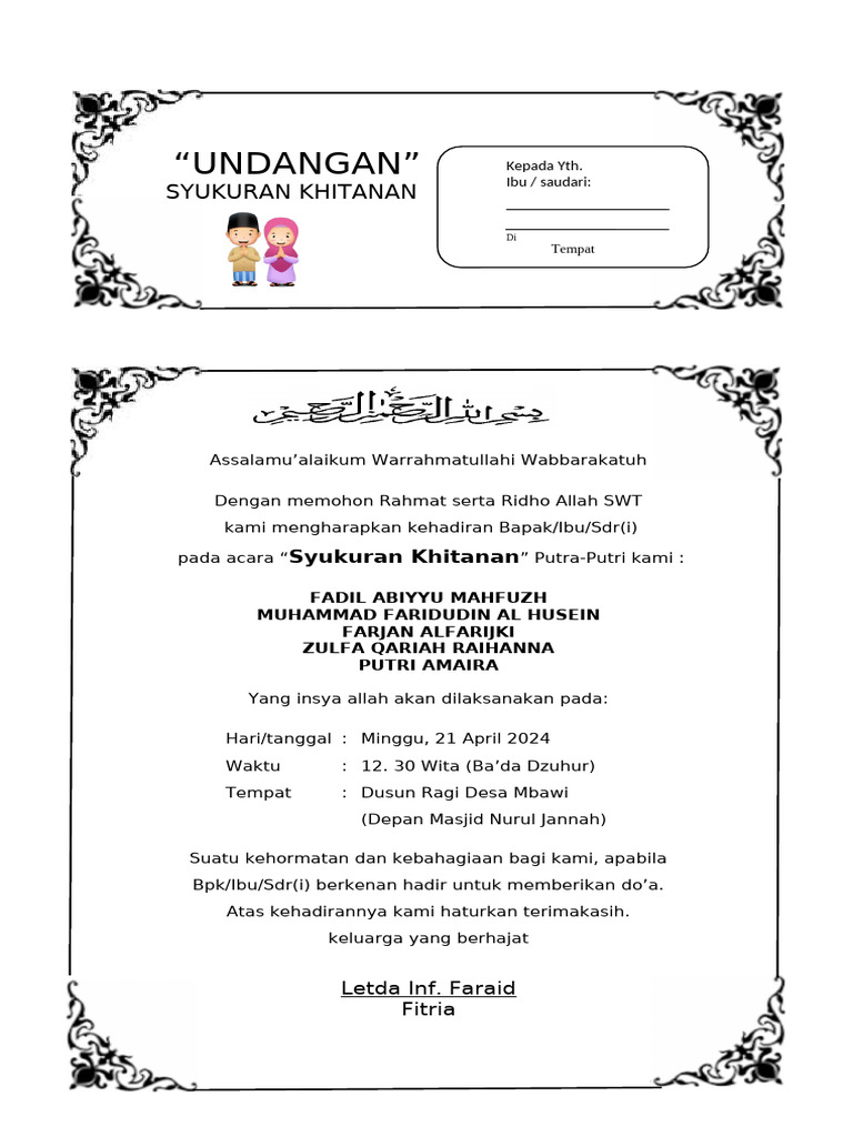 Undangan Syukuran Khitanan April 2024 | PDF