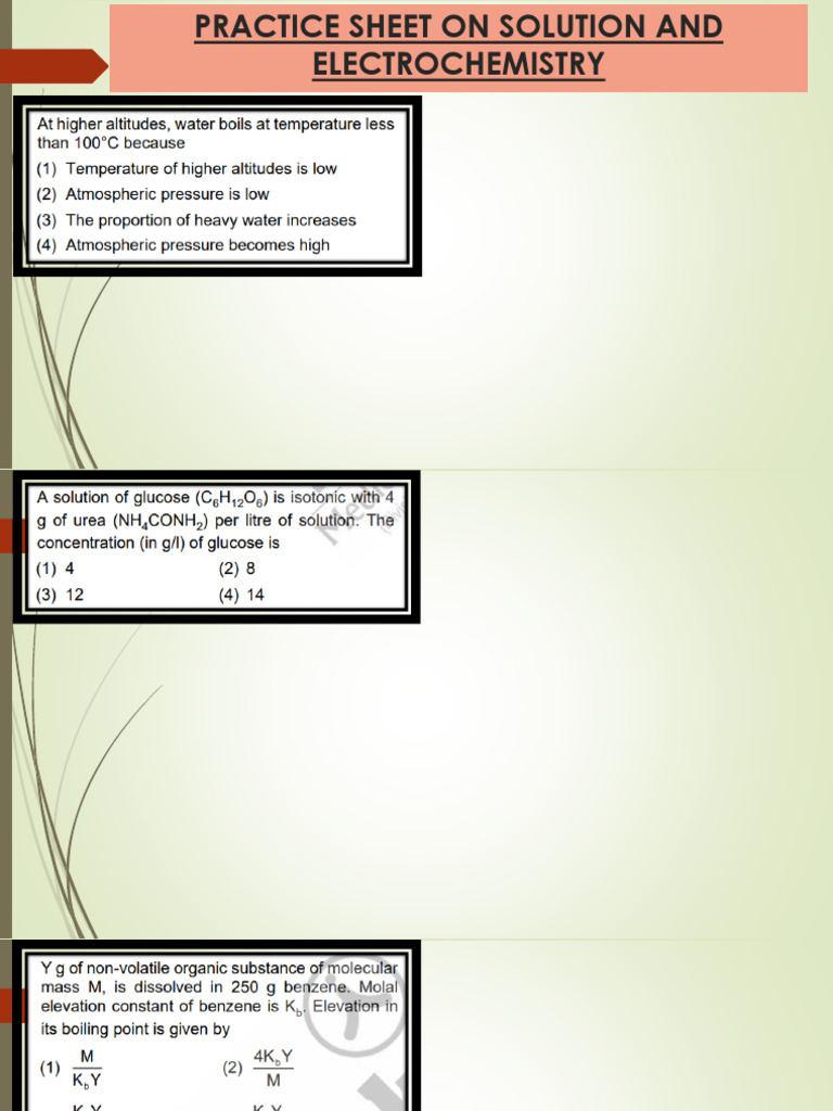 Practice Sheet On Solution and Electrochemistry | PDF