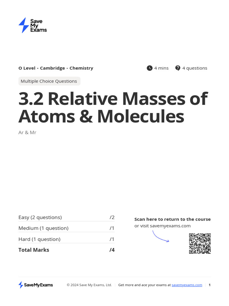 3 2 Relative Masses of Atoms and Molecules FVjo MDGCXW Eoh3 | PDF
